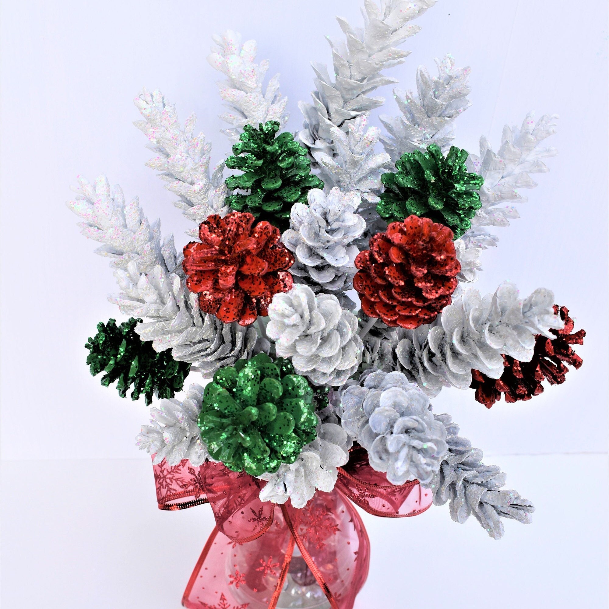 Pinecone Christmas Flowers/ ONE Dozen Holiday Glitter Pine Cone Flowers ...