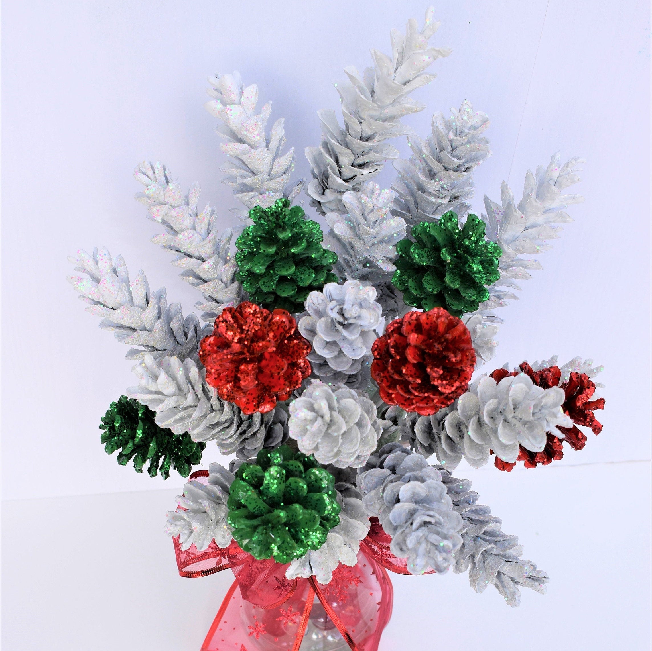 Pinecone Christmas Flowers/ ONE Dozen Holiday Glitter Pine Cone Flowers ...
