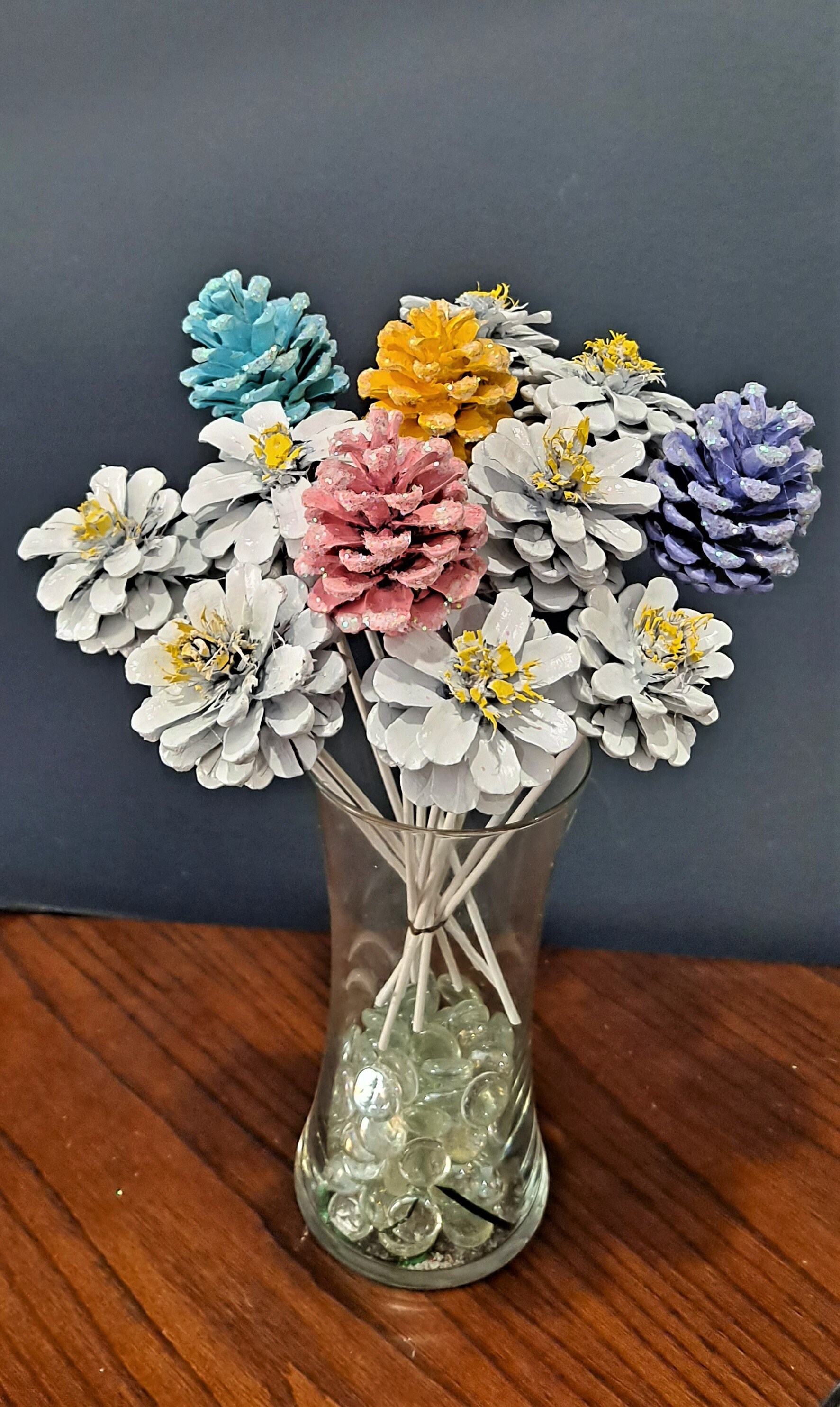 ONE Dozen Pinecone Flowers, Spring Pine Cone Flowers, Easter Glitter ...