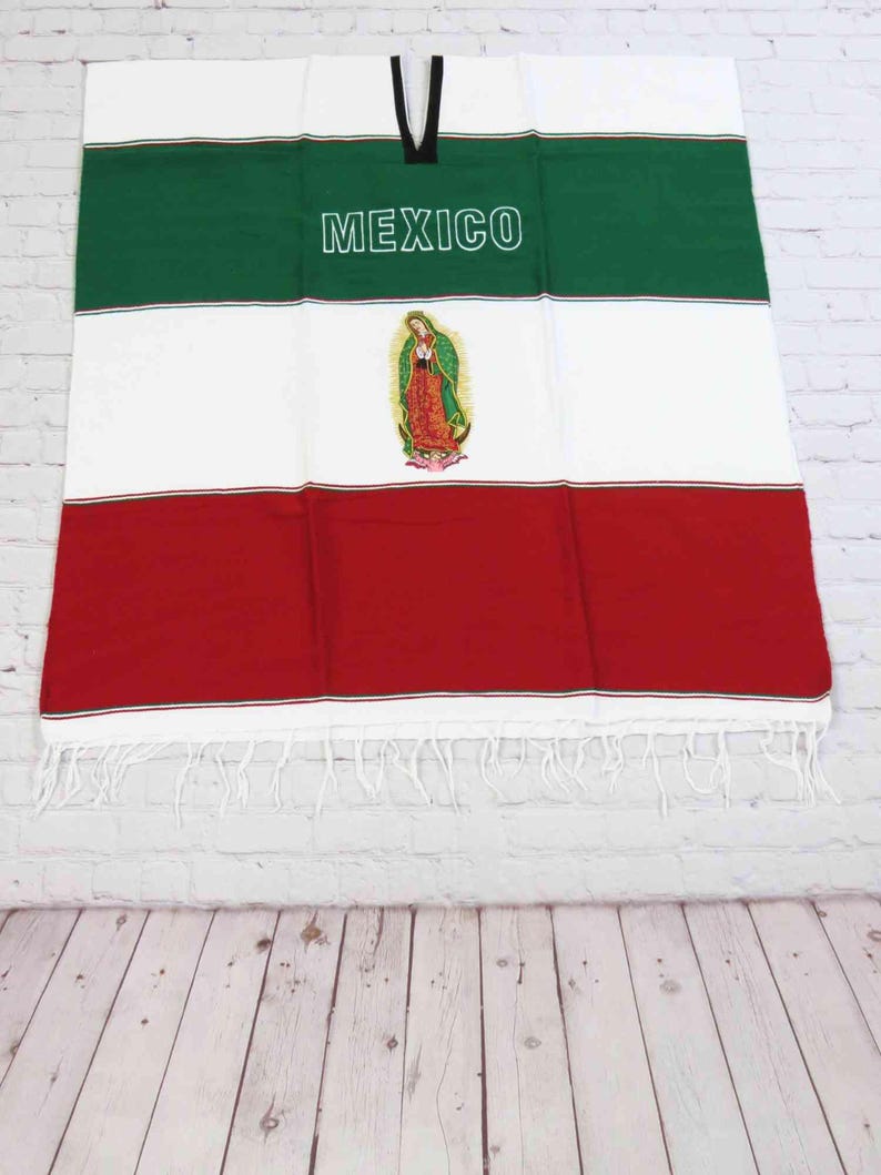 Virgen De Guadalupe Mexican Poncho – Embroidered Mexico Flag, Unisex ...