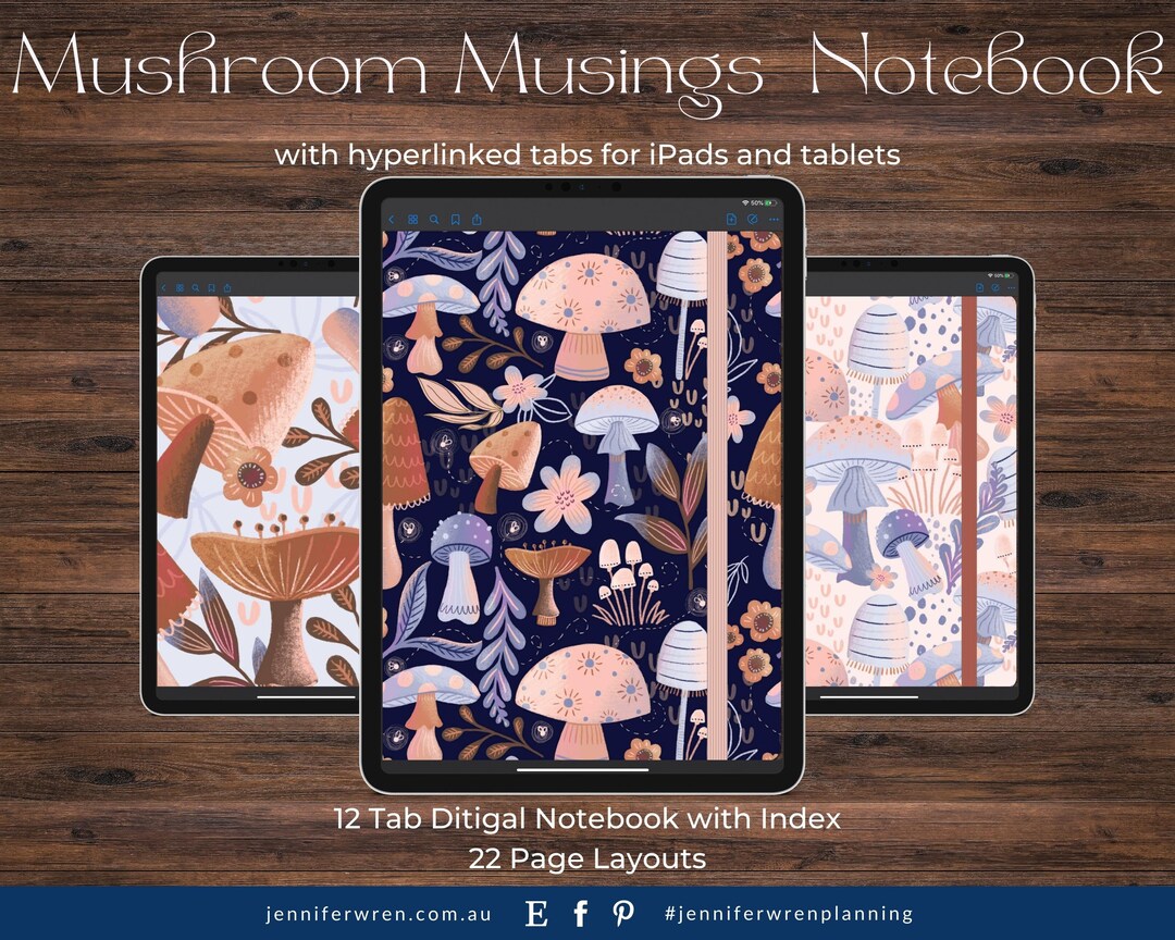 Mushroom Musings Digital Notebook 22 Templates, 12 Tabs, Daily ...