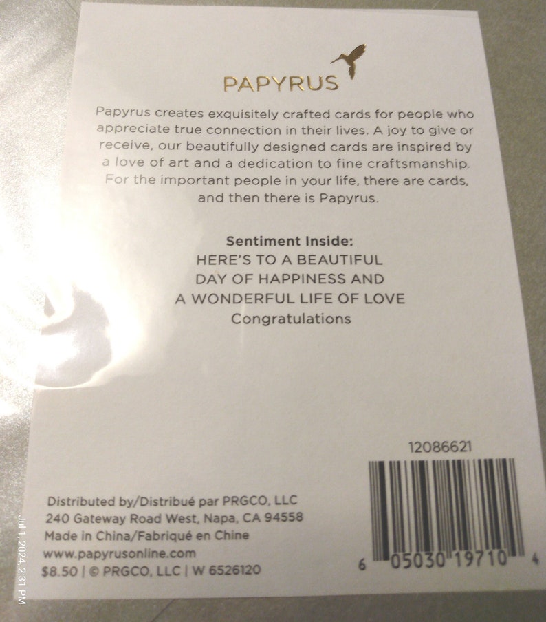 Papyrus Wedding Card New Unopened 7" X 5" Jeweled Flowers "on Your ...