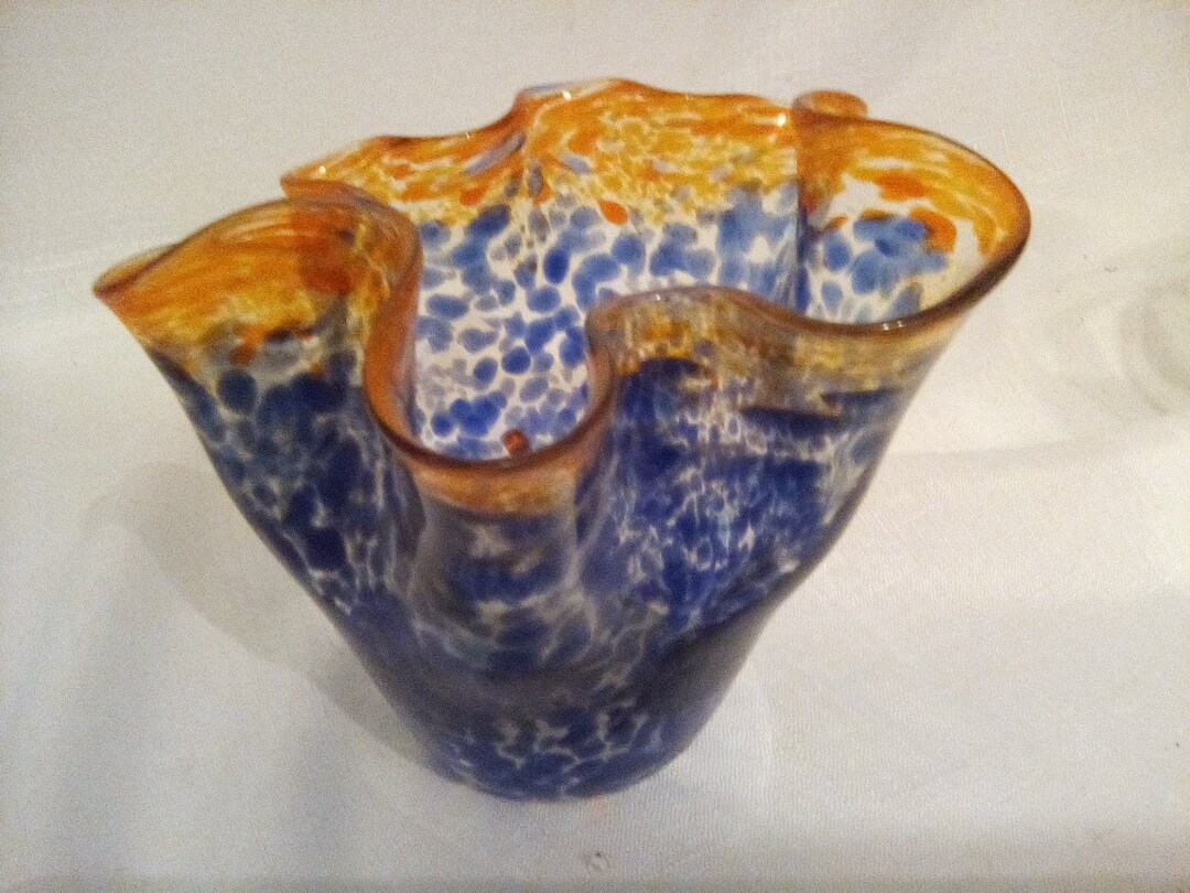 Vintage Murano Style Hand Blown Glass Bowl Vase Handkerchief MCM - Etsy