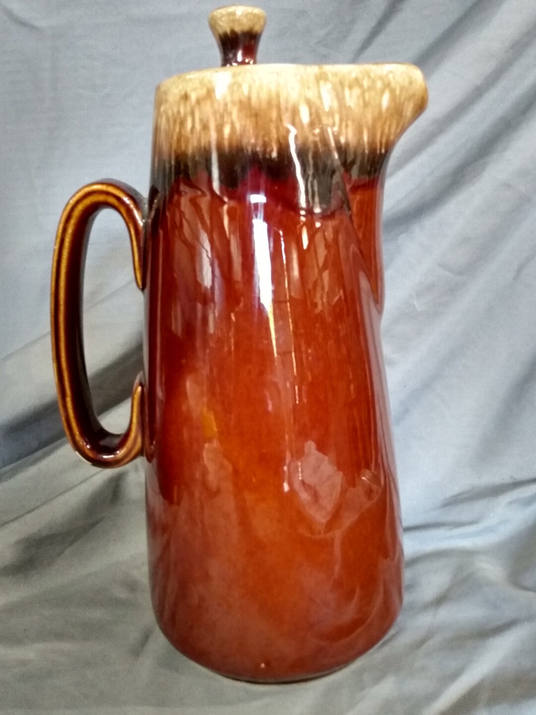 Classic VTG Hull Pottery Brown Drip Coffee Serving Pot W Lid 12" Tall 6 ...