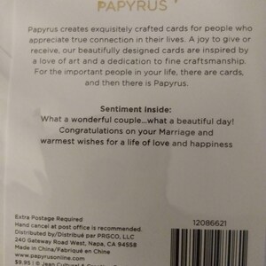 Papyrus Wedding Card New Unopened 7" X 5" Modern Sleek Bride and Groom ...