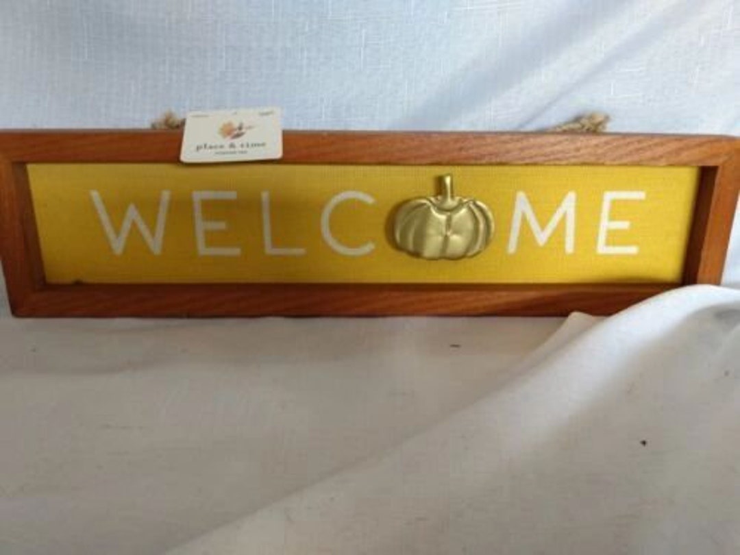 Fall Autumn WELCOME Sign Hanging Wall Decor NWT 16" X 5" X 1" Farmhouse ...