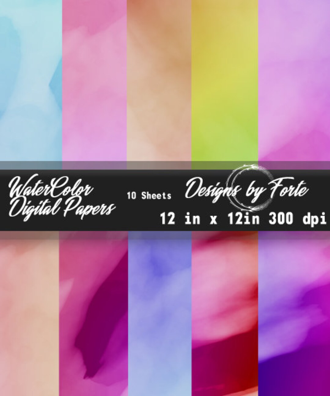 Watercolor Digital Paper Pack: 10 Sheets, 12x12 in (digital Download ...