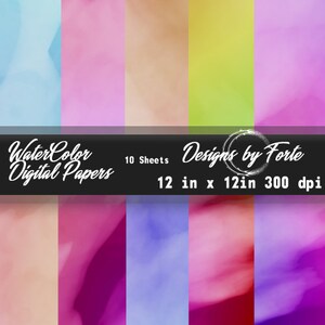 Watercolor Digital Paper Pack: 10 Sheets, 12x12 in (digital Download ...