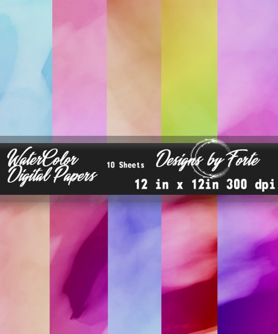 Digital Paper Pack 10 Sheets Watercolor 300 Dpi 12 in X 12 In | Etsy