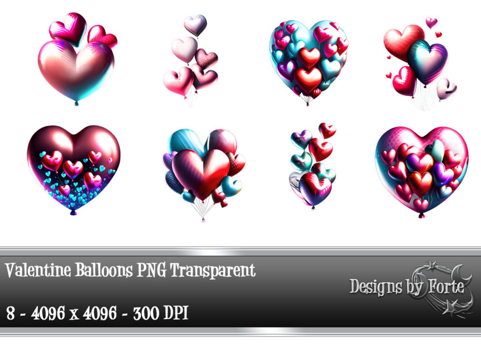 Valentine Heart Balloons Clip Art PNG - Etsy