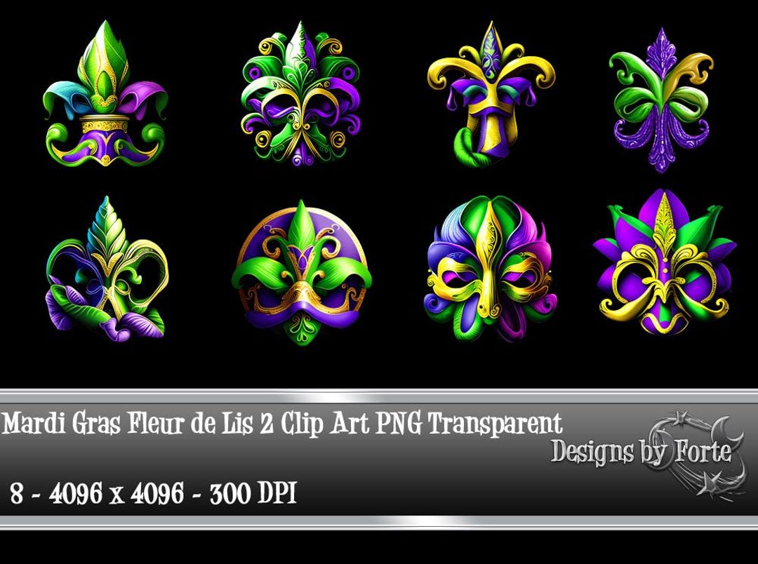 Mardi Gras Fleur De Lis Clip Art: Festive PNG Graphics (digital ...