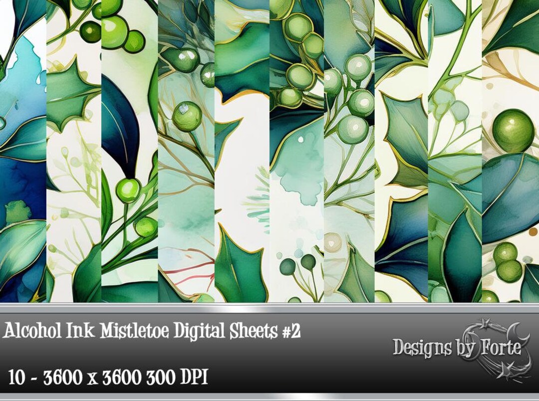 Alcohol Ink Christmas Mistletoe Digital Sheets, Printable Art, Holiday ...