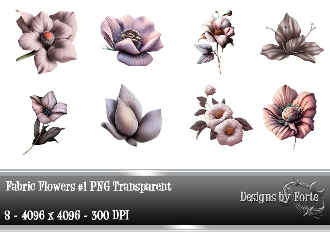 Whimsical Fabric Flowers PNG Bundle | Instant Download Flower Art for ...