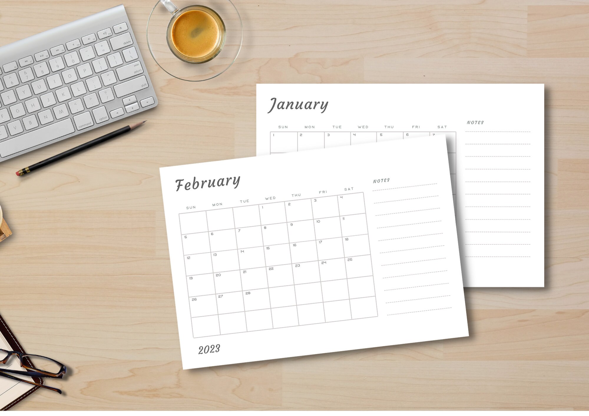2023 Printable Monthly Calendar and Daily to Do List Simple and Minimal ...