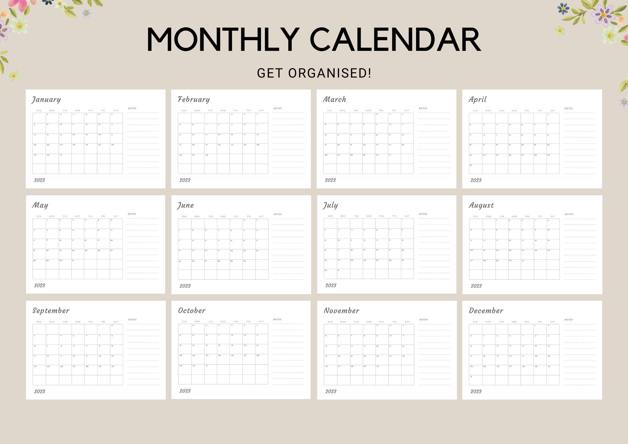 2023 Printable Monthly Calendar and Daily to Do List Simple and Minimal ...