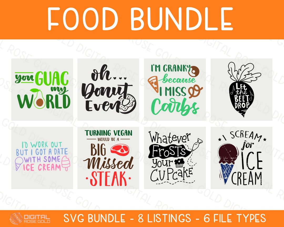 Food Bundle - SVG BUNDLE - Funny Food SVG Quotes, Fruits Vegetables ...