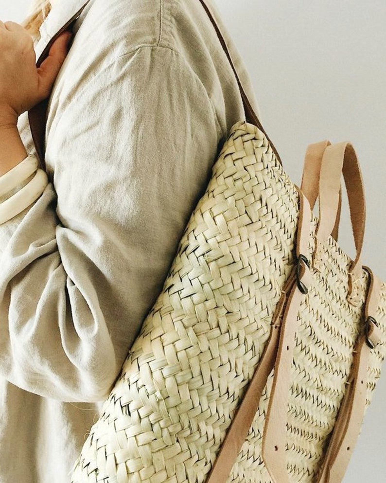 50 % OFF Straw Beach Bag With Leather Strap - Straw Backpack - Hipster ...