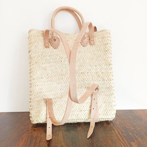 50 % OFF Straw Beach Bag With Leather Strap - Straw Backpack - Hipster ...