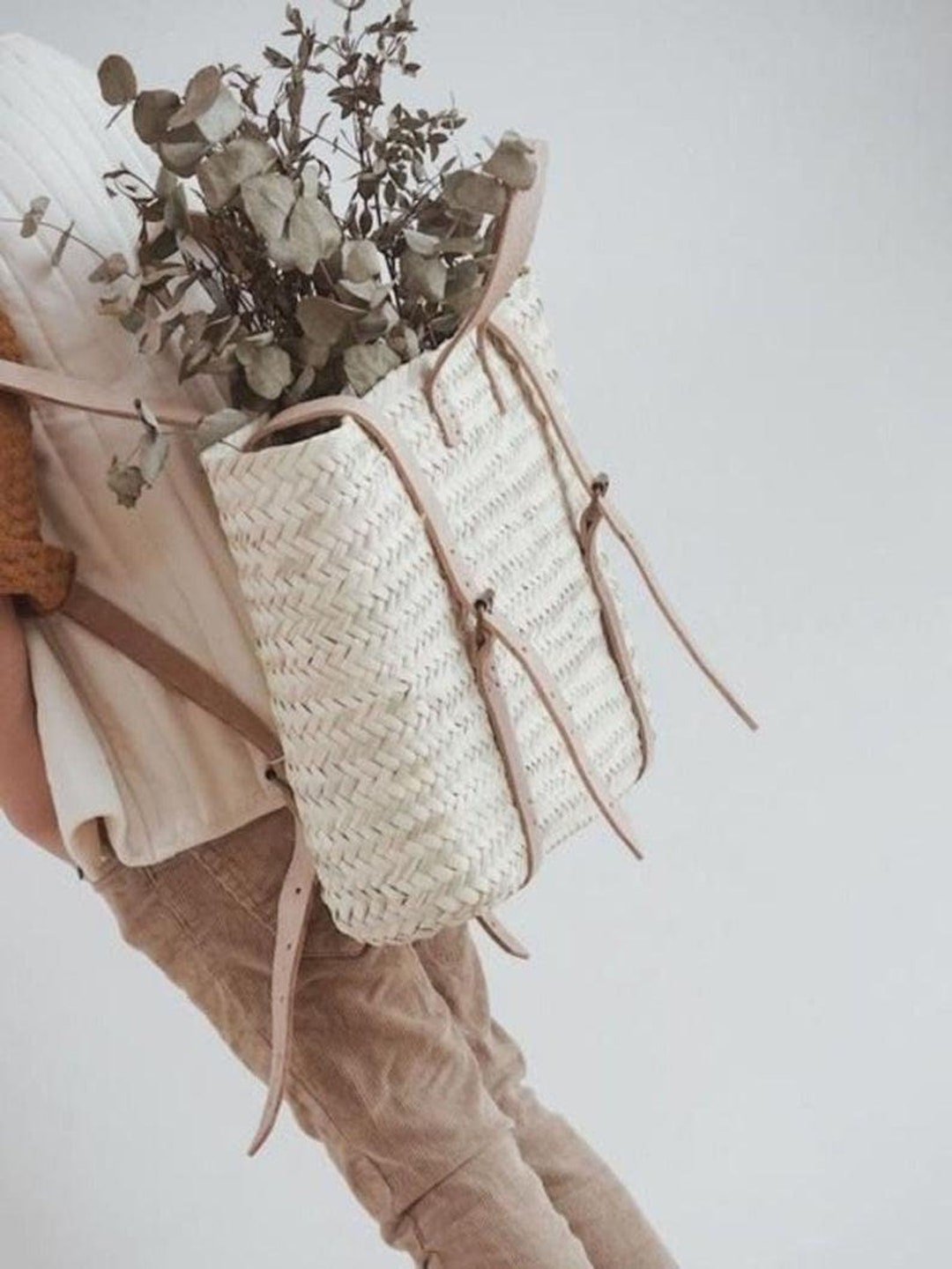 50 % OFF Straw Beach Bag With Leather Strap - Straw Backpack - Hipster ...