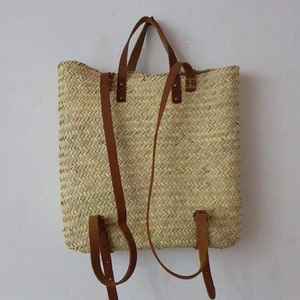 50 % OFF Straw Beach Bag With Leather Strap - Straw Backpack - Hipster ...