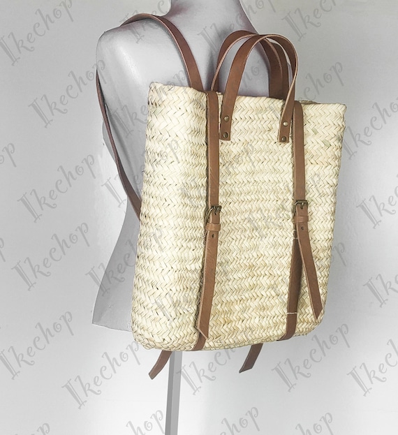 50 % OFF Straw Beach Bag With Leather Strap Straw Backpack - Etsy