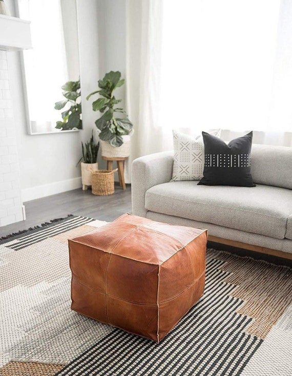 Handcrafted 40 OFF Brown Square Leather Moroccan Pouf Stylish Footstool Ottoman Pouf Etsy