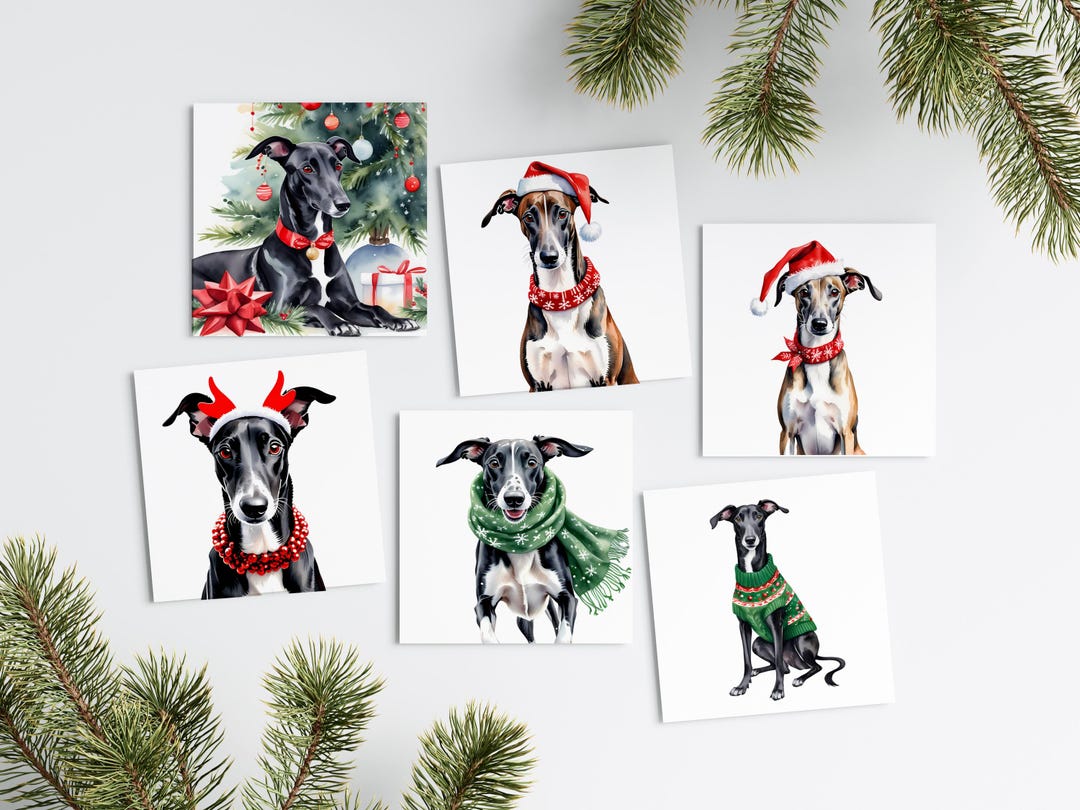 Set of 6 Greyhound Christmas Cards - Etsy