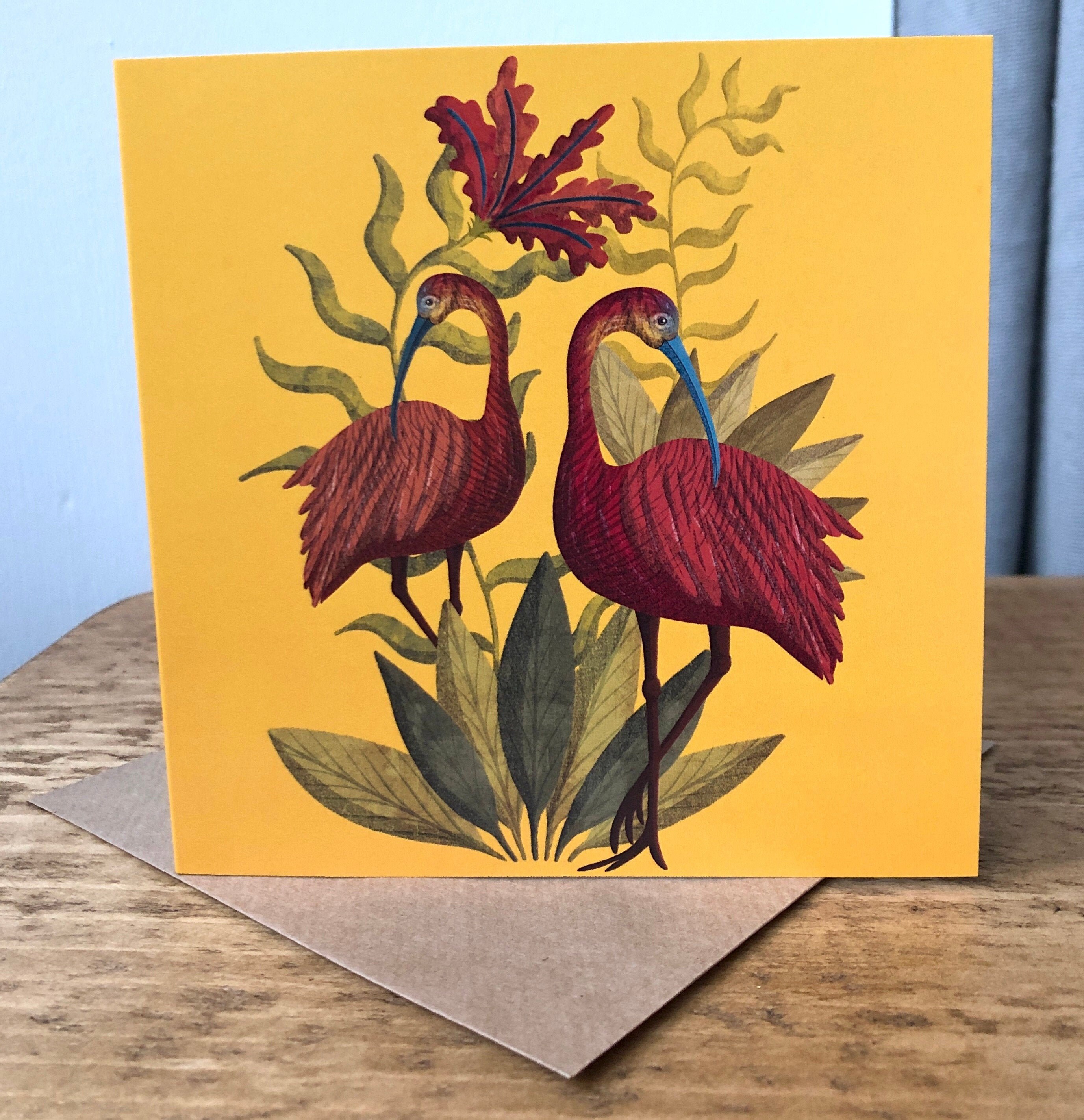 Art & Collectibles Digital yellow background Card Scarlet Ibis etna.com.pe