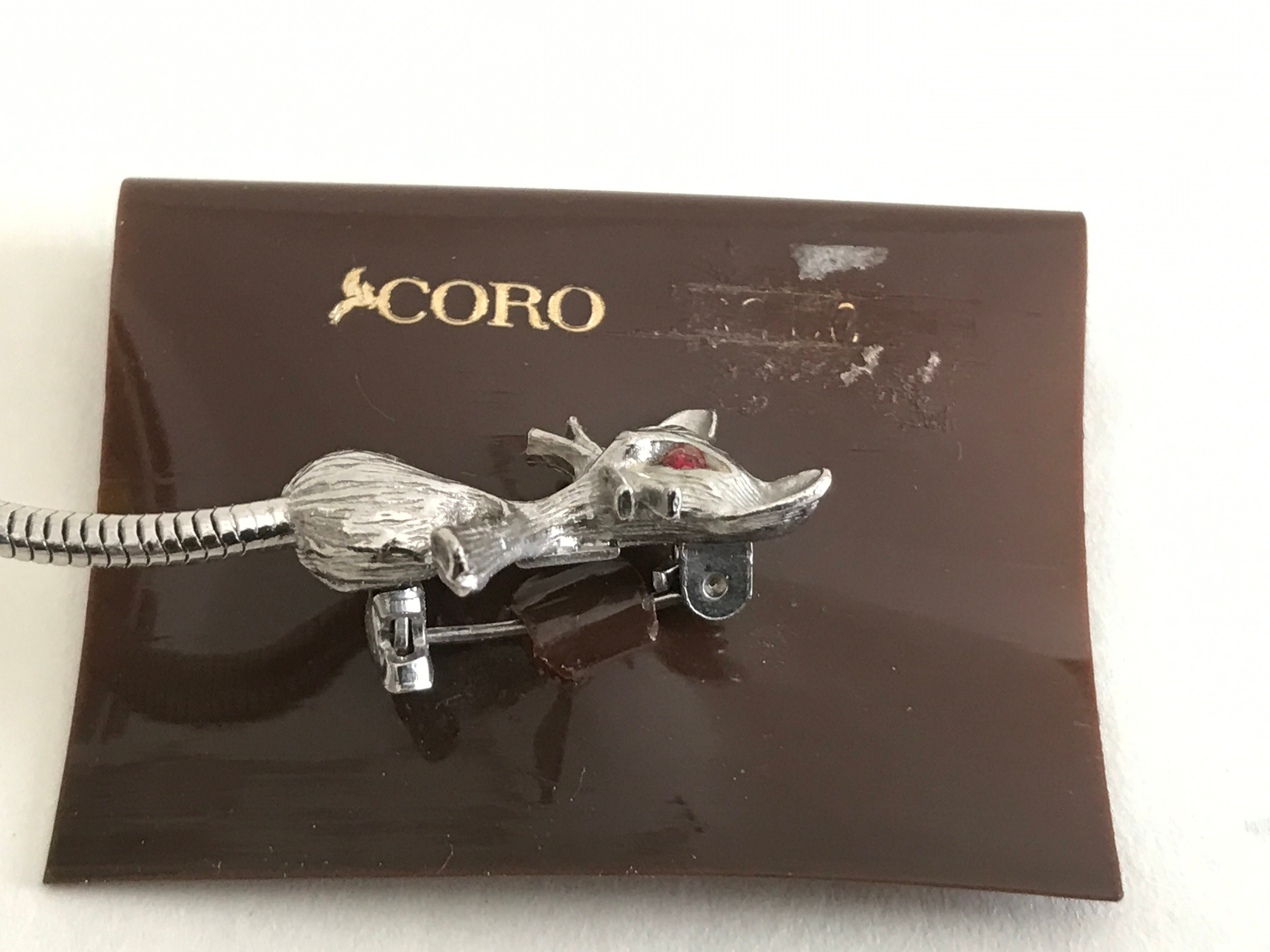 Vintage Coro Cat Brooch / Pin with Moveable Snake Chain Tail and ...