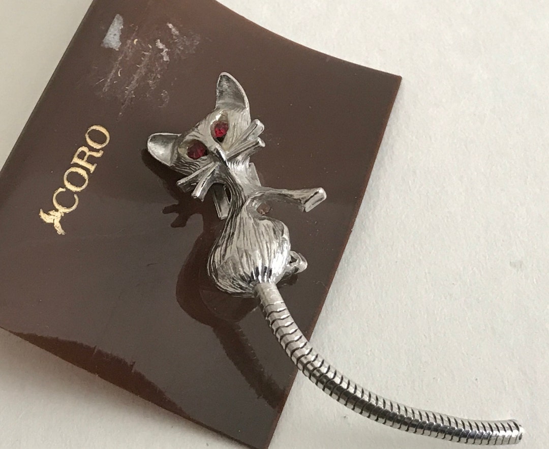 Vintage Coro Cat Brooch / Pin with Moveable Snake Chain Tail - Etsy Polska