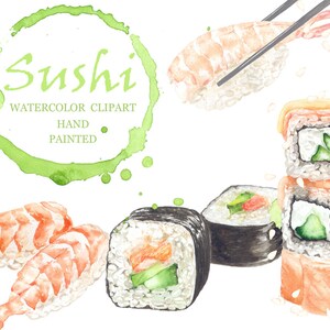 Sushi watercolor clipart Japanese food Love sushi Japanese | Etsy