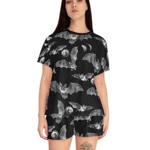 Gothic Bats Pajama Set for Women, Bat Print PJ Set, Halloween Pajamas ...