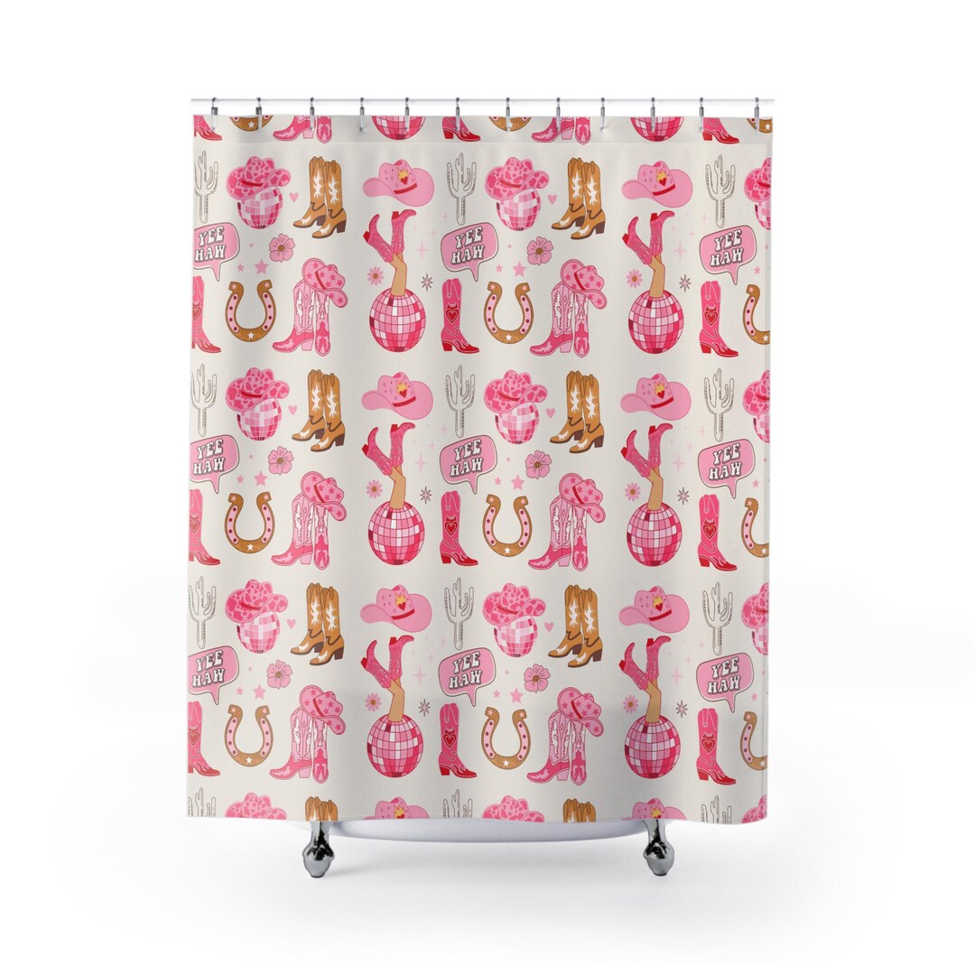 Cowgirl Shower Curtains - Pink Disco Ball Western Boots Aesthetic, Cow ...