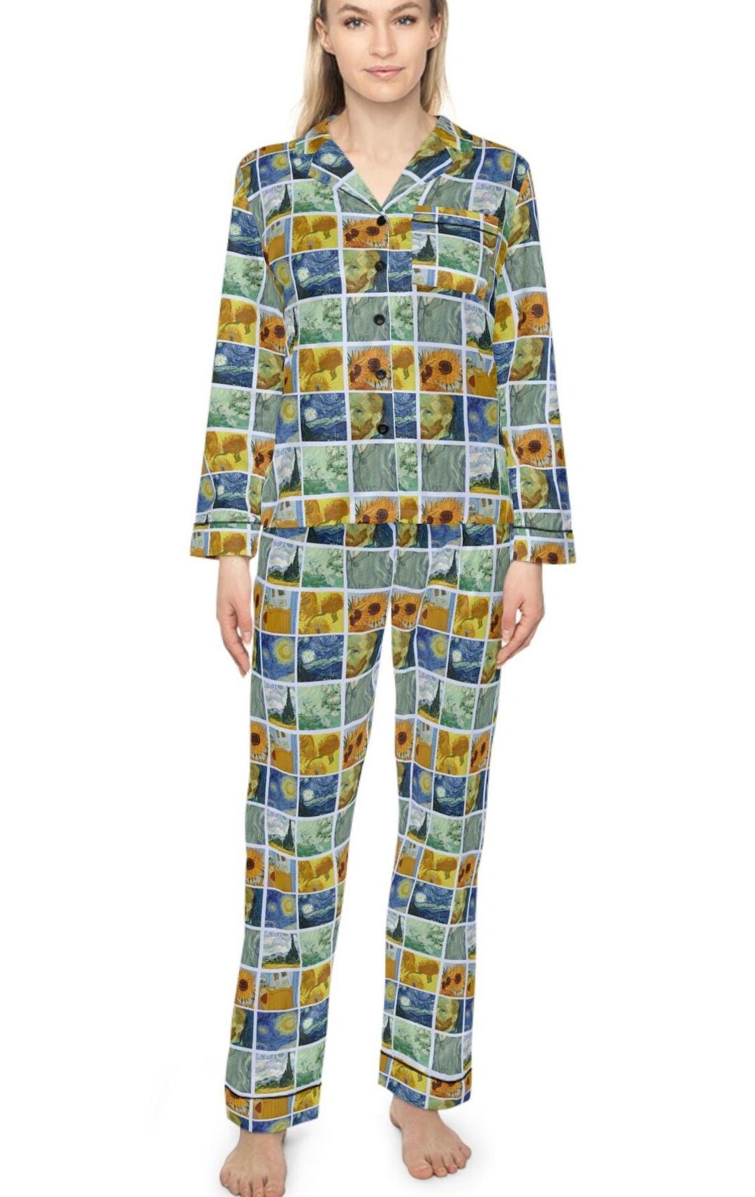 Van Gogh Women's Satin Pajamas, Art Aesthetic Sleepwear PJ Set ...