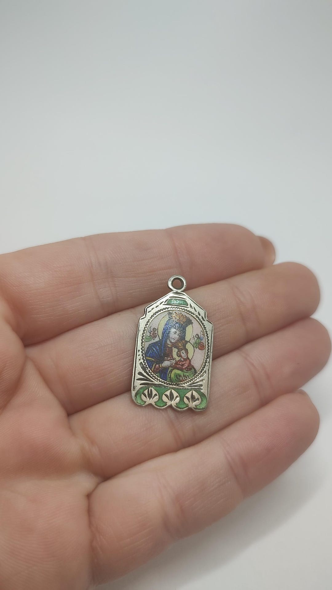Antique Russian Silver Enamel Icon Pendant | Virgin Mary & Child | Hand ...