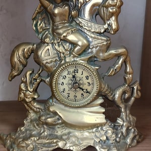 Vintage St George Riding Horse Brass Sculpture Table Watch,brass ...