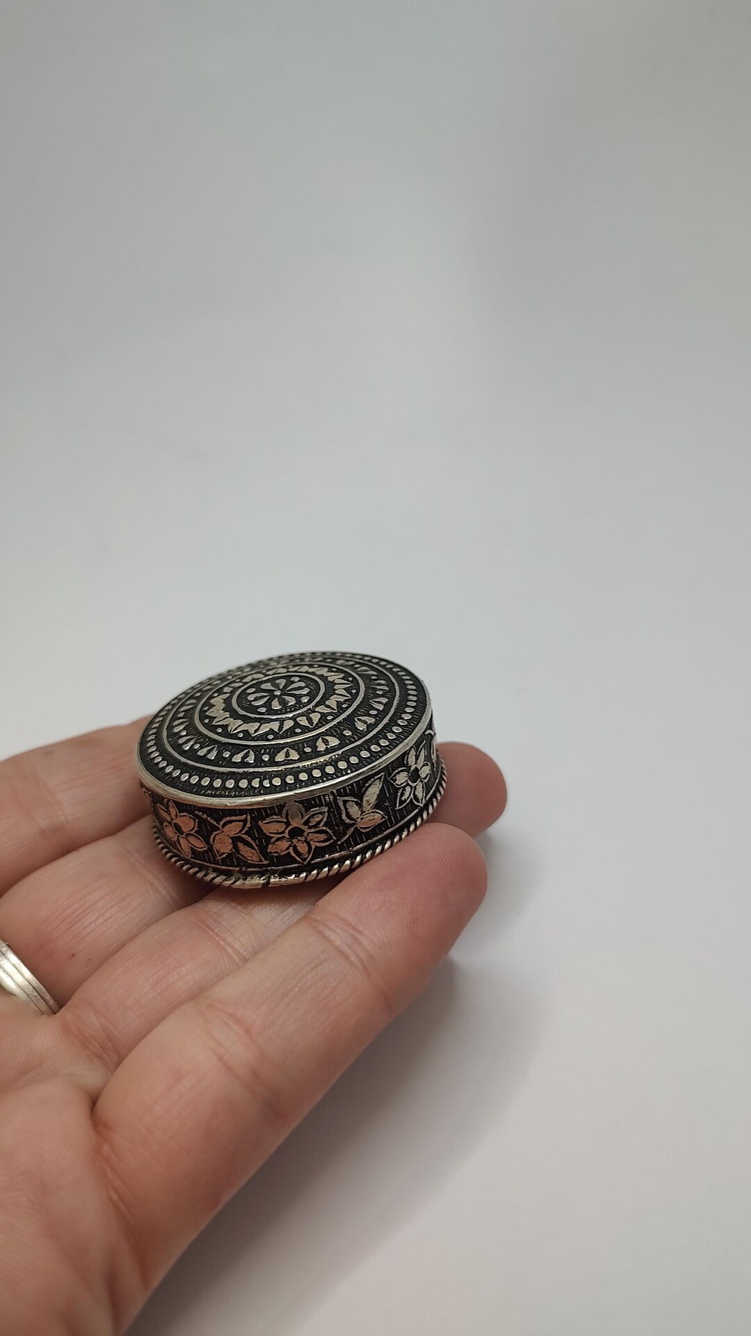 Antique 800 Silver Mandala Design Snuff Pill Box,vintage Sterling ...