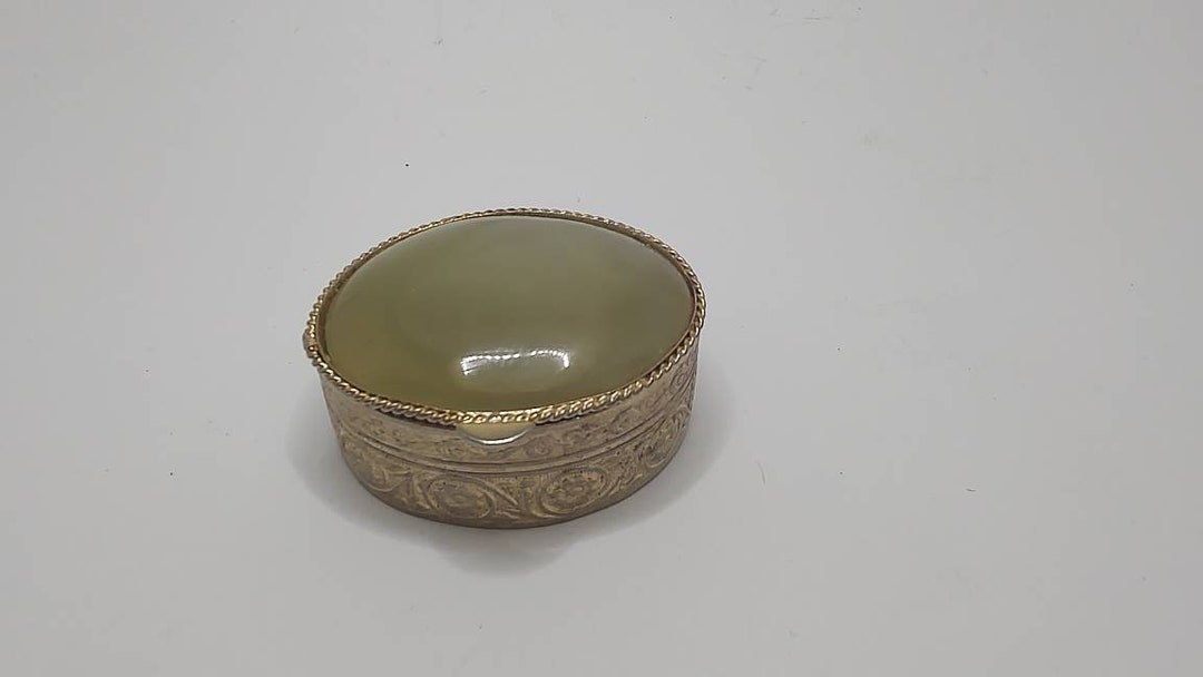 Vintage Golden Metal Pill Box With Gemstone - Etsy