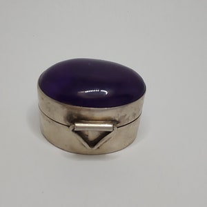 Sterling Silver Snuff Pill Box With Amethyst Gemstone,vintage Sterling ...