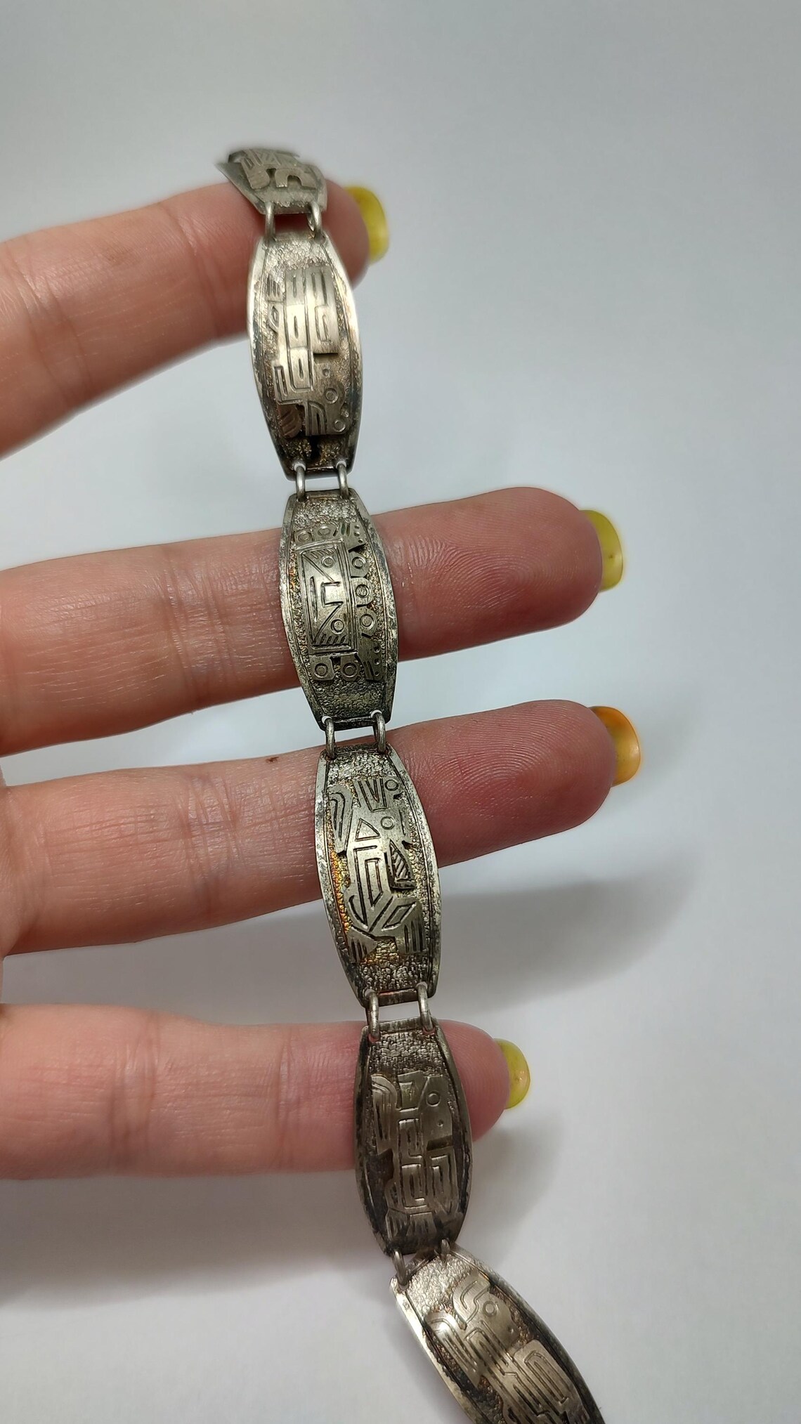 Vintage Peru 900 Sterling Silver Bracelet - Etsy