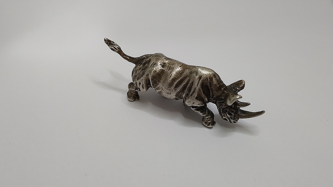 Rare Hallmarked 800 Silver Rhino Figure Ornament, Solid Silver Figurine ...
