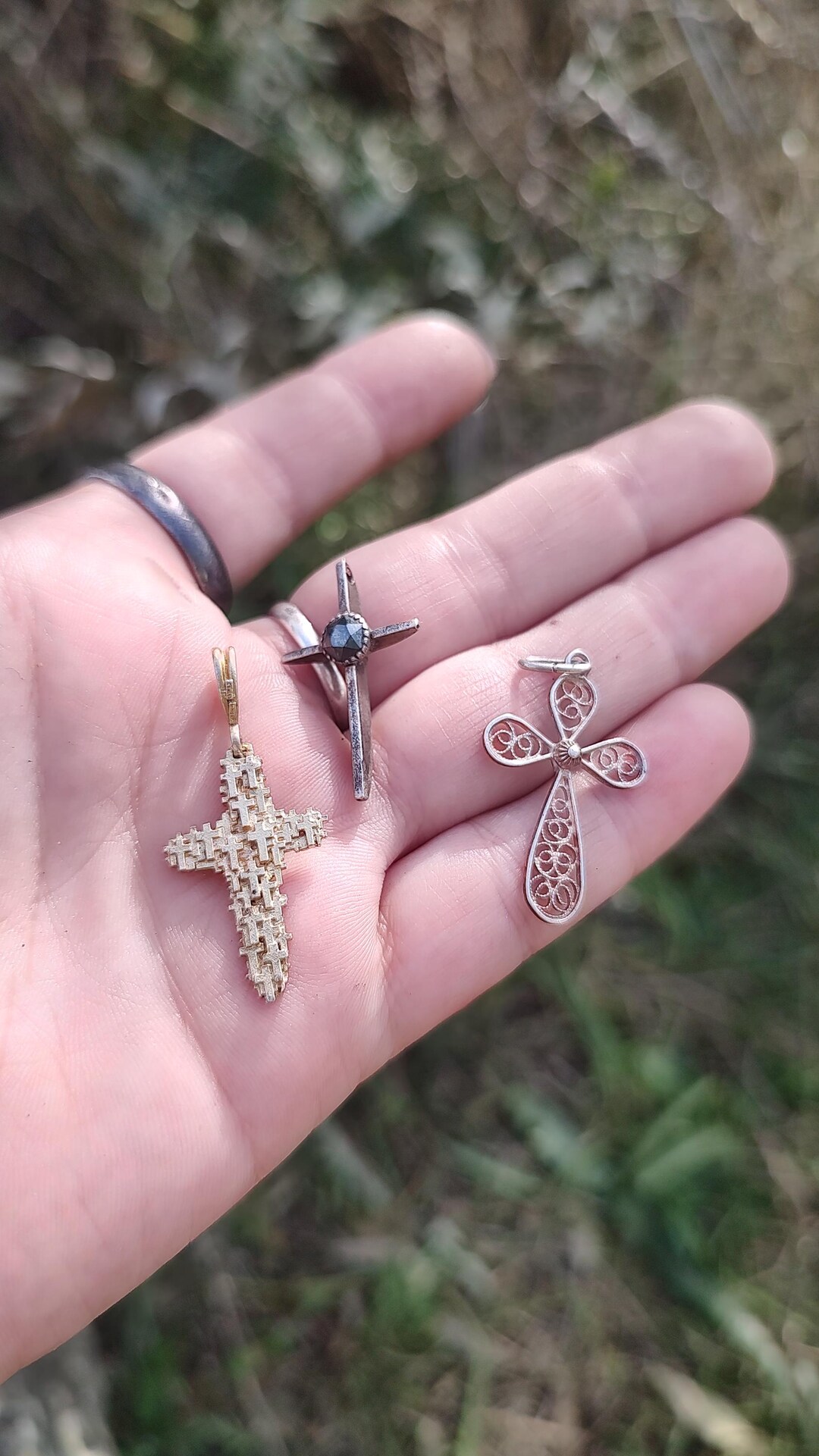 3set Vintage Sterling Silver Cross Pendants,925 Cross Charm,filigree Cross,hematite 925 Cross ...