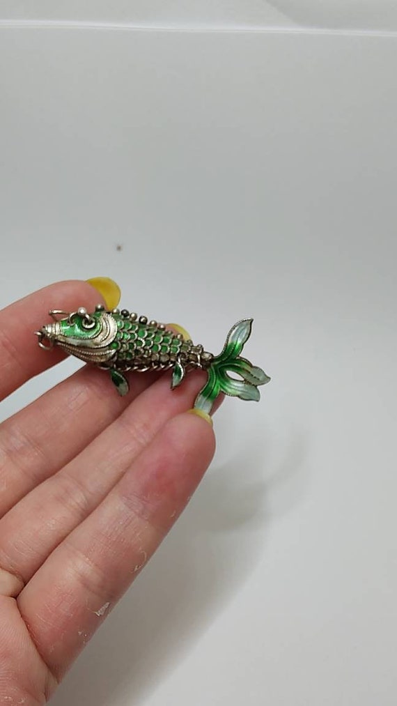Antique Chinese Export Green Koi Fish ,Solid silver a… - Gem