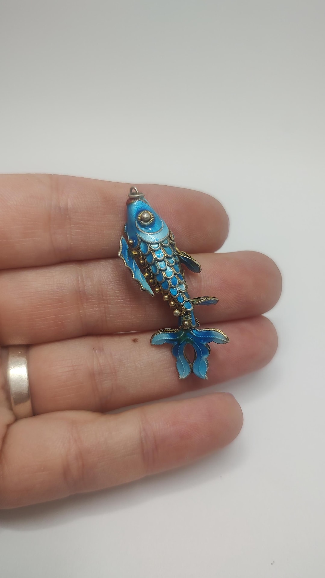 Antique Articulated Cloisonne Fish Silver Charm Pendant,cinese Export ...