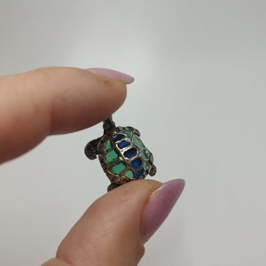 Vintage Enamel Solid Silver Turtle,good Luck Gift,sterling Silver Mini ...