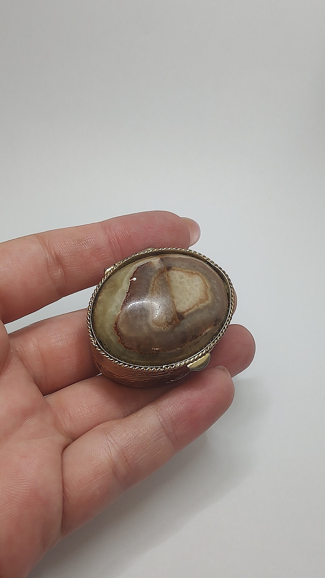 Vintage Golden Metal Snuff Pill Box With Gemstone - Etsy