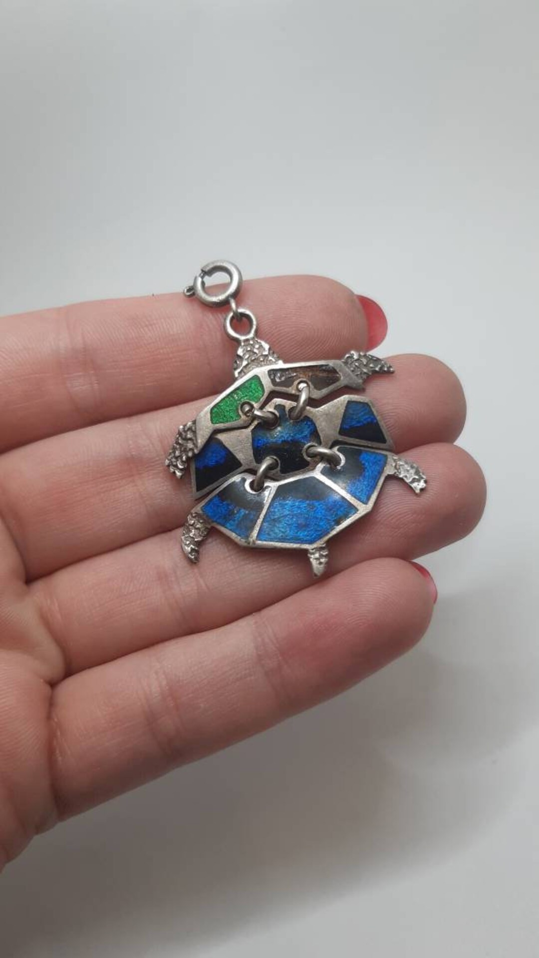 Vintage Enamel Turtle Pendant,good Luck Gift,solid Silver Turtle,turtle ...