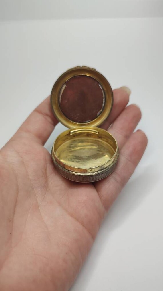 Vintage Sterling Silver Pill Box: Round Snuff Trinket… - Gem