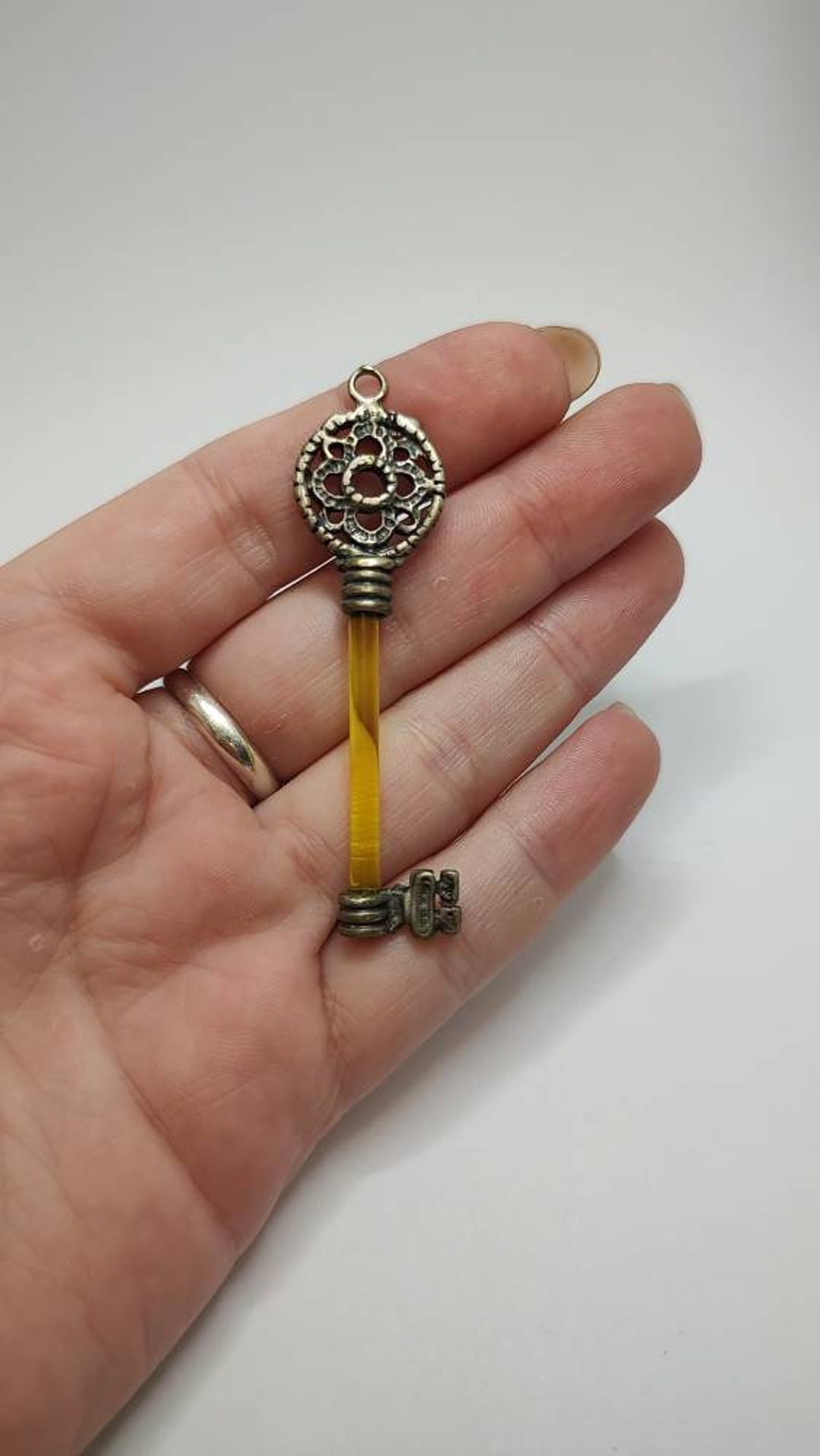 Rare Italian 800 Silver and Yellow Glass Pendant Key,vintage Hallmarled ...