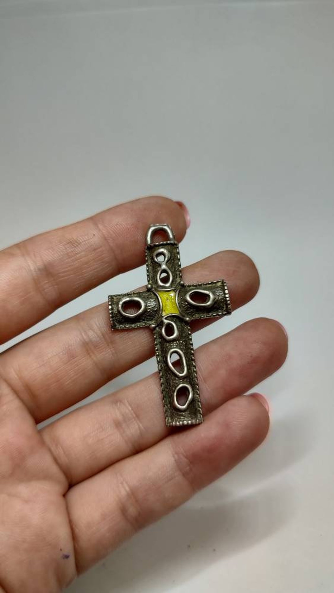 Antique Enameled Solid Silver Cross Pendant,antique Sterling Silver ...